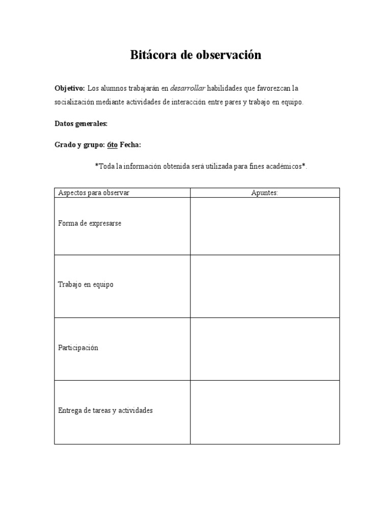 Bitácora de Observación | PDF