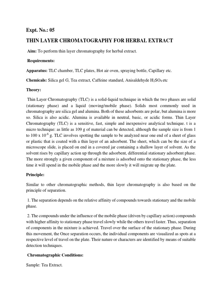 Expt. No 5, TLC-1 | PDF | Thin Layer Chromatography | Chromatography