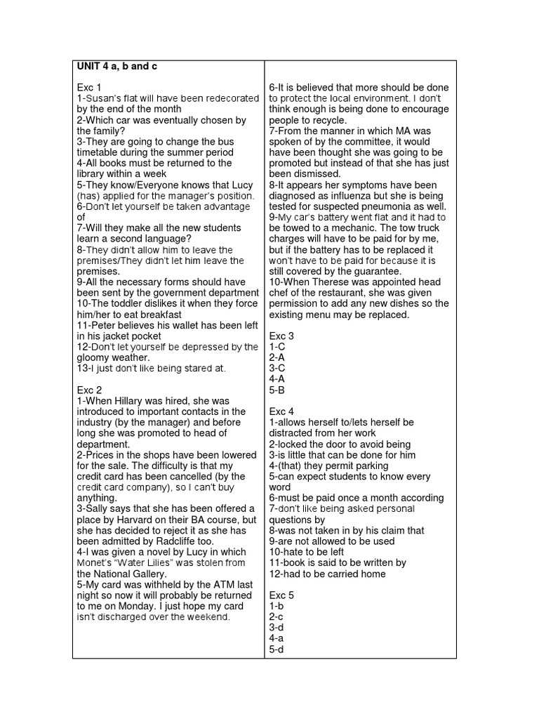 CPE Use of English KEY - Unit 4 Passive Voice | PDF