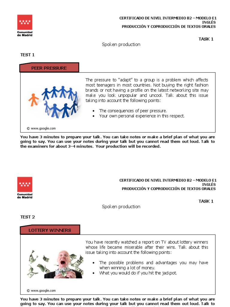 B2 English Oral Production Tasks | PDF