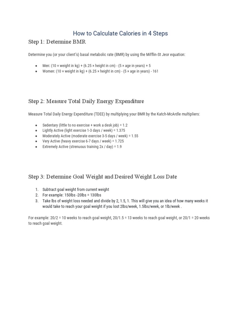 Calculate Calories for Weight Loss | PDF