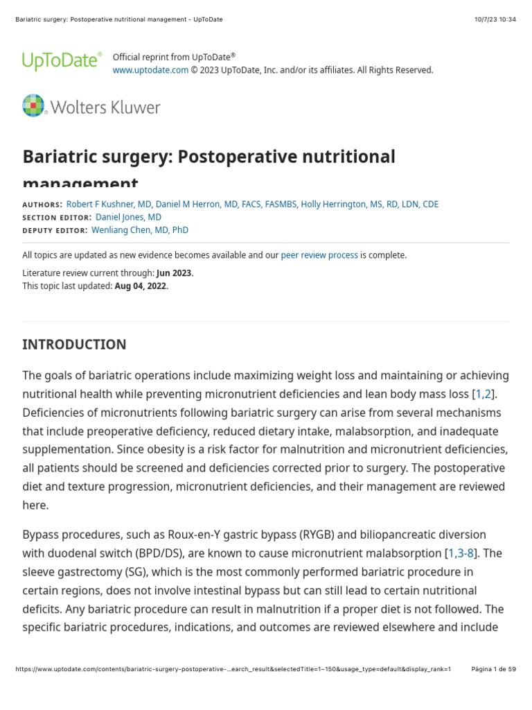 Bariatric Surgery - Postoperative Nutritional Management | PDF | Self ...