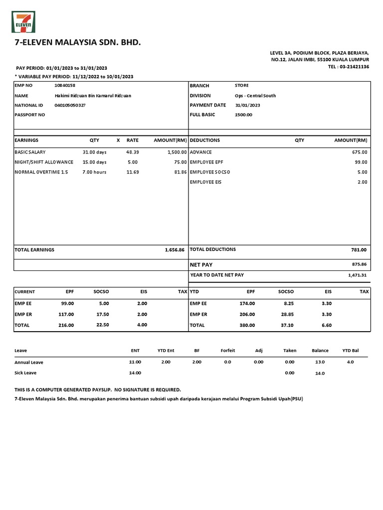 Employeepayslip1 0 (SG) A4 | PDF | Payments | Government