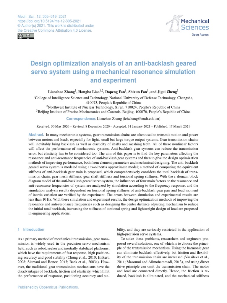 Anti-Backlash Gear System Optimization | PDF | Gear | Electric Motor