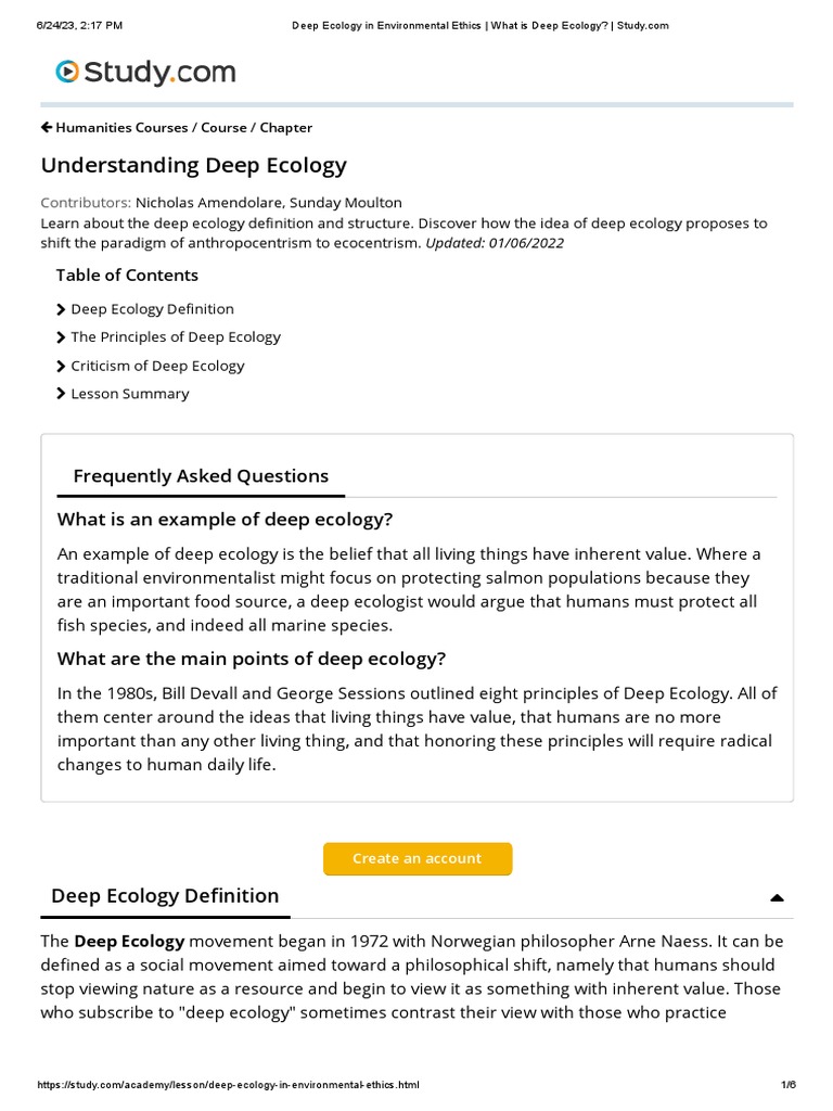Deep Ecology in Environmental Ethics - What Is Deep Ecology | PDF