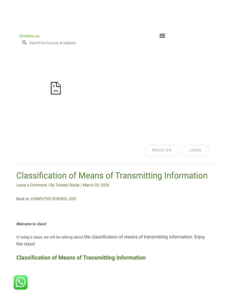 Classification of Means of Transmitting Information - ClassNotes.ng | PDF