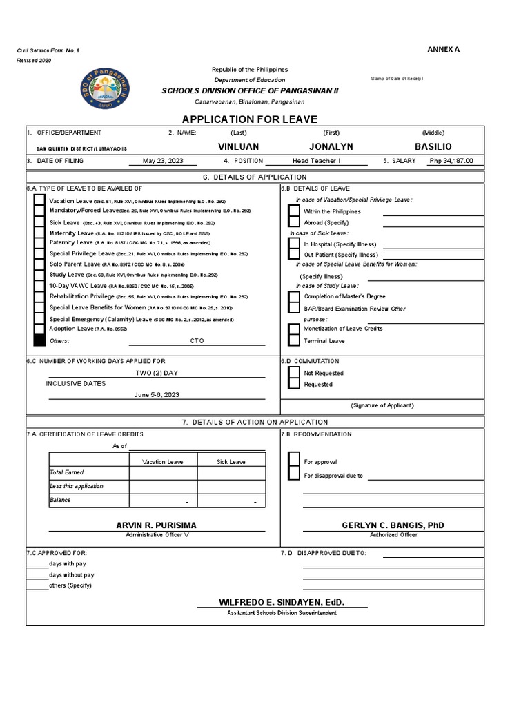 Civil Service Leave Application Form | PDF
