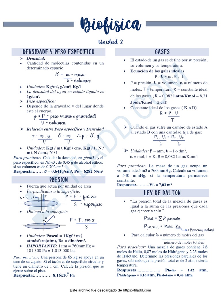 Biofisica Unidad 2-1 | PDF | Gases | Densidad