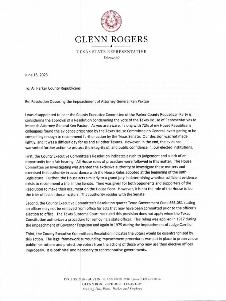 Rogers Letter To Parker County GOP | PDF