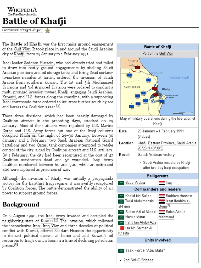 Battle of Khafji: Gulf War Overview | PDF
