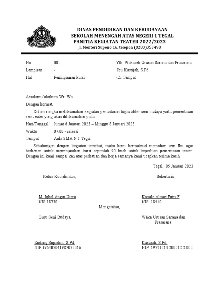 Surat Peminjaman Aula | PDF