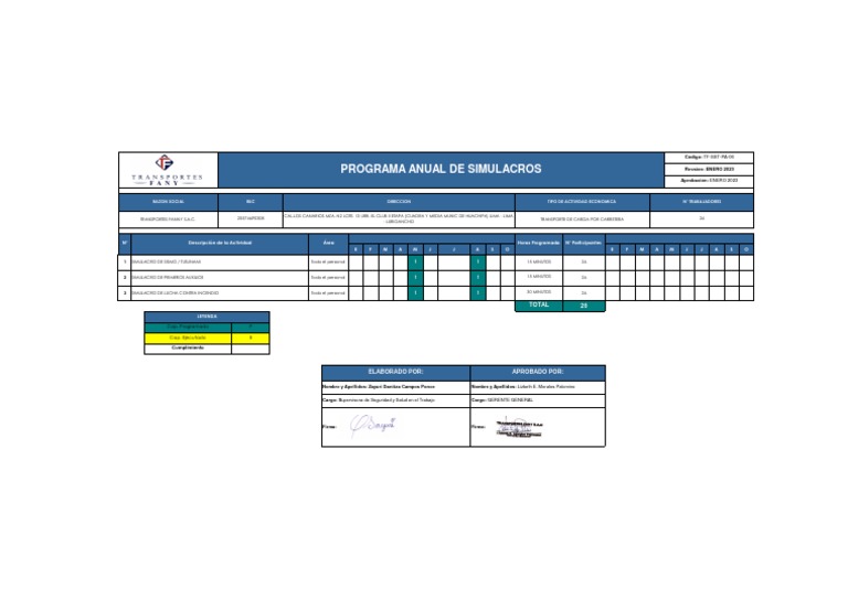 Tf-Sst-Pa-06 Programa Anual de Simulacro | PDF