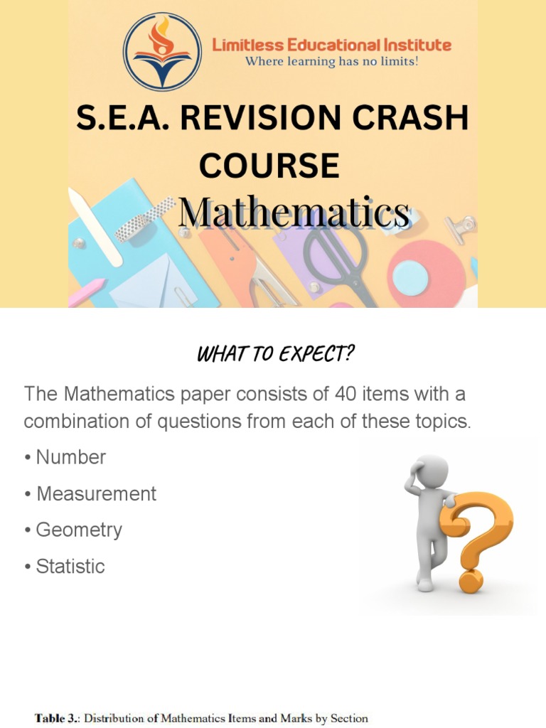 S.E.A Revision Crash Course Mathematics | PDF