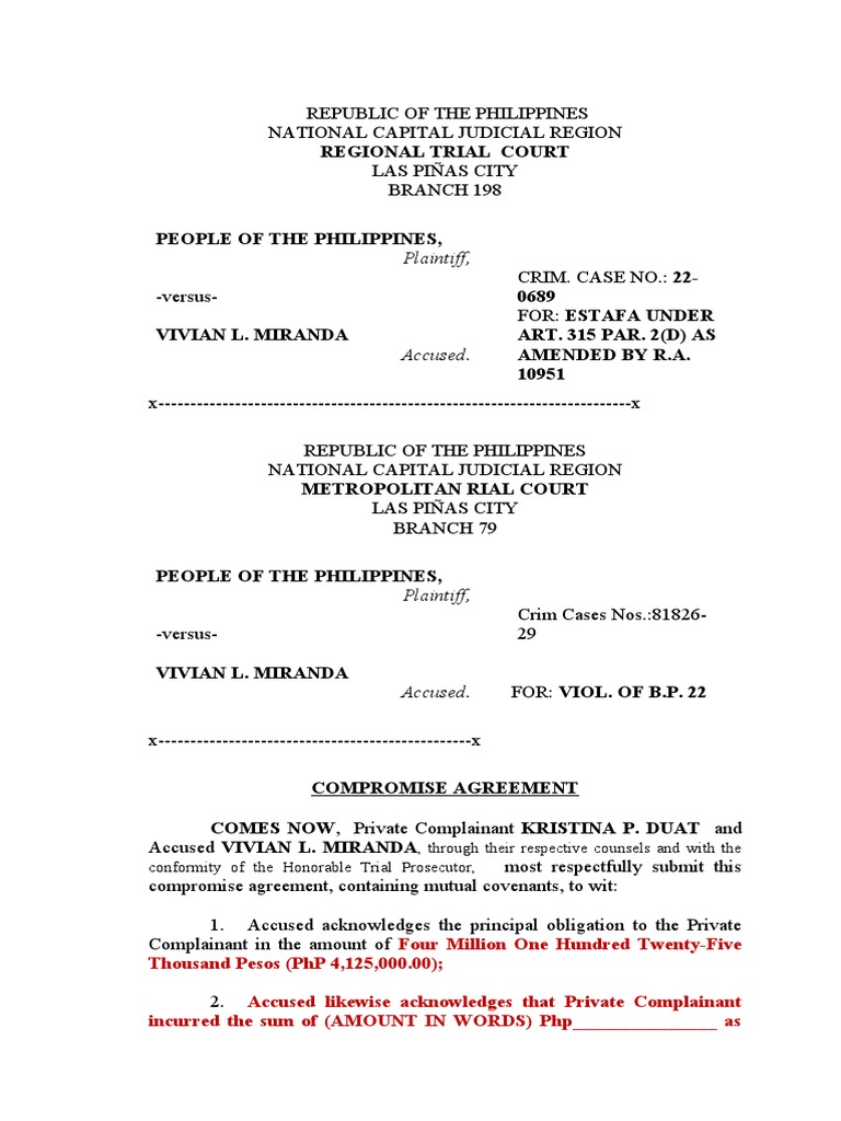 REVISED-compromise-Agreement Duat Miranda 2 | PDF | Prosecutor | Criminal Procedure In South Africa