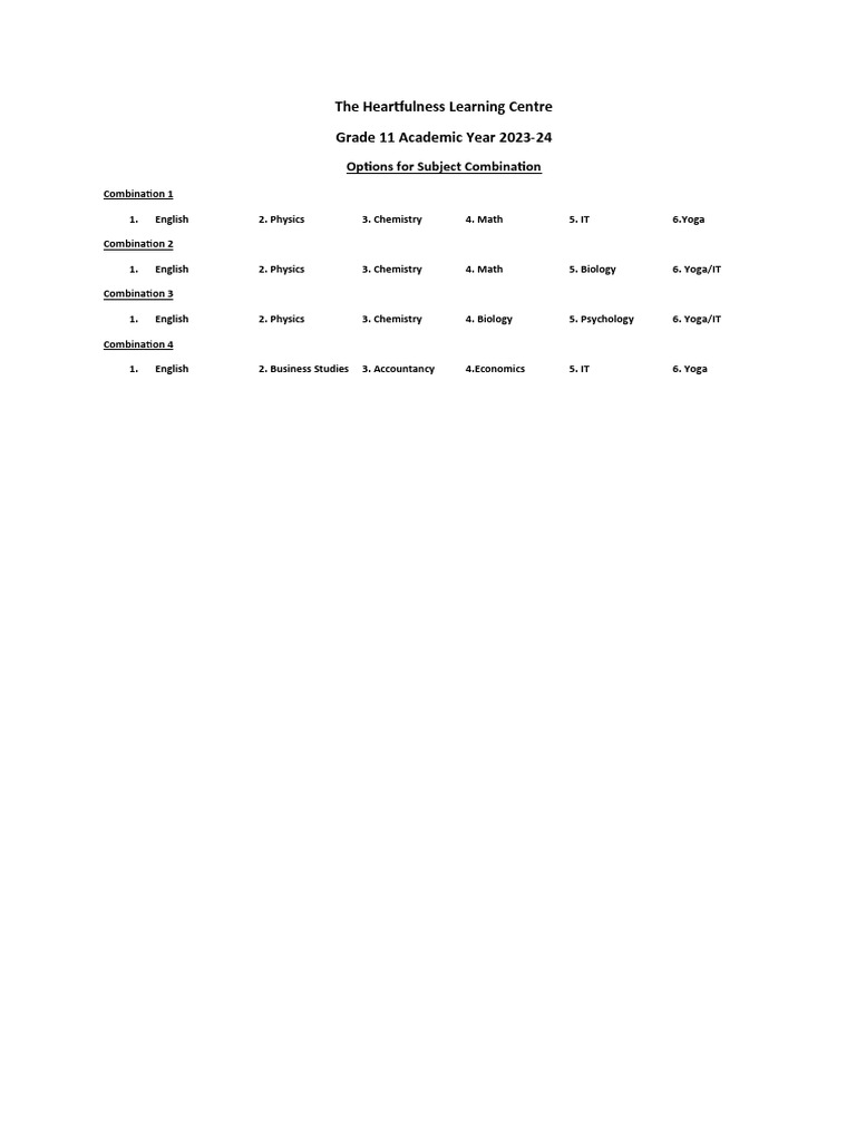 Grade 11 Subject Combinations 2023-24 | PDF
