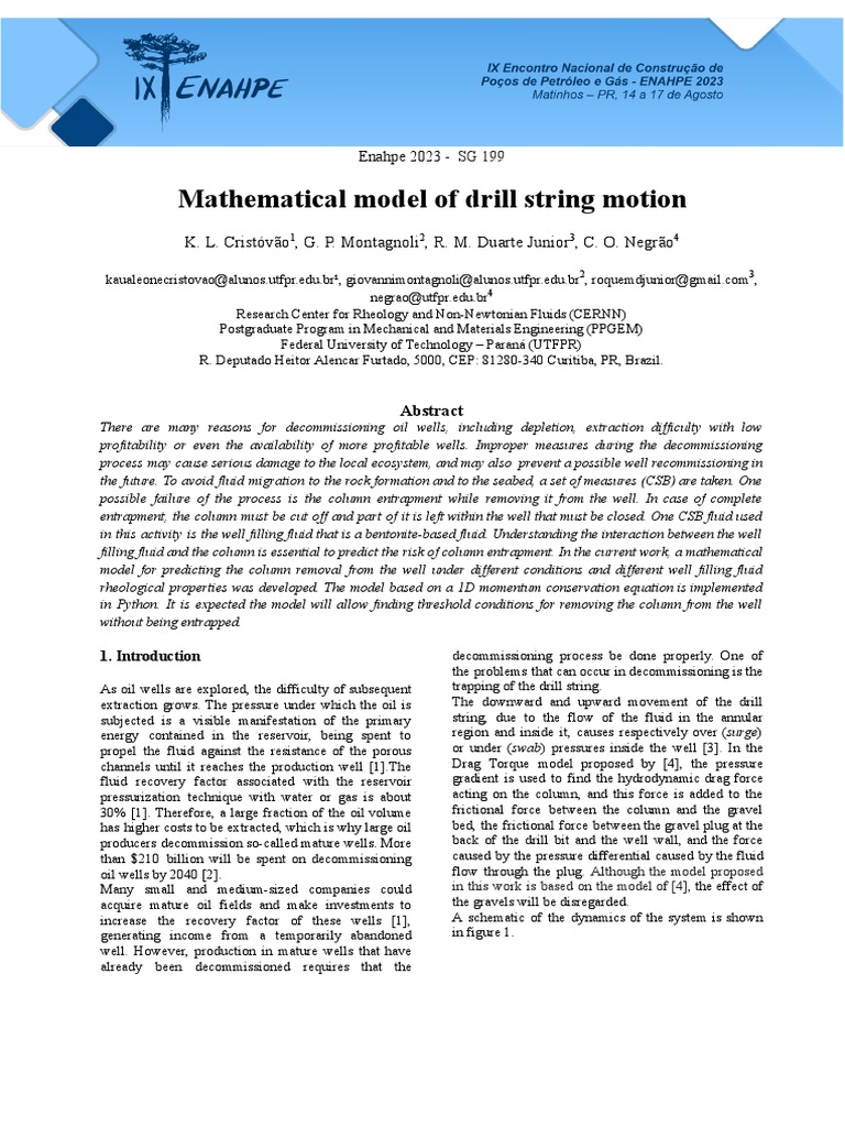 Mathematical model of drill string motion | PDF
