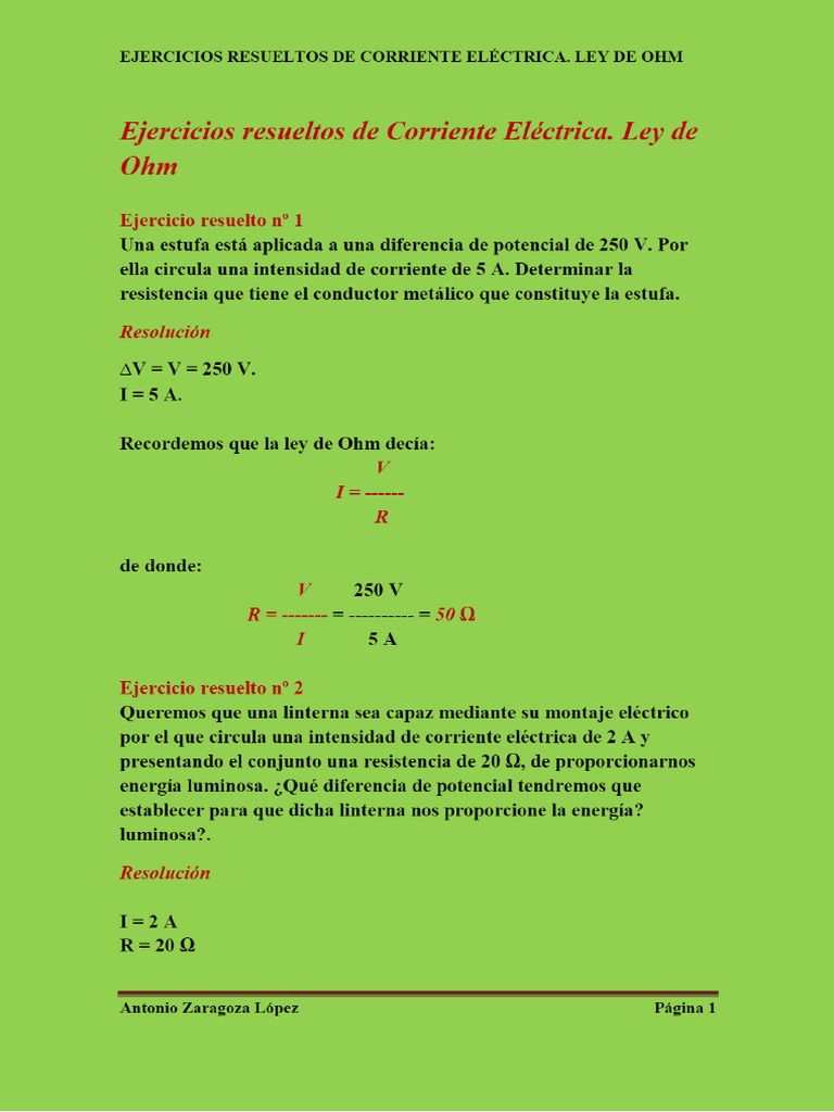 Ejercicios Resueltos De Corriente Eléctrica Ley De Ohm Pdf 9437