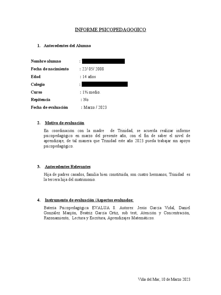Informe Psicopedagogico | PDF