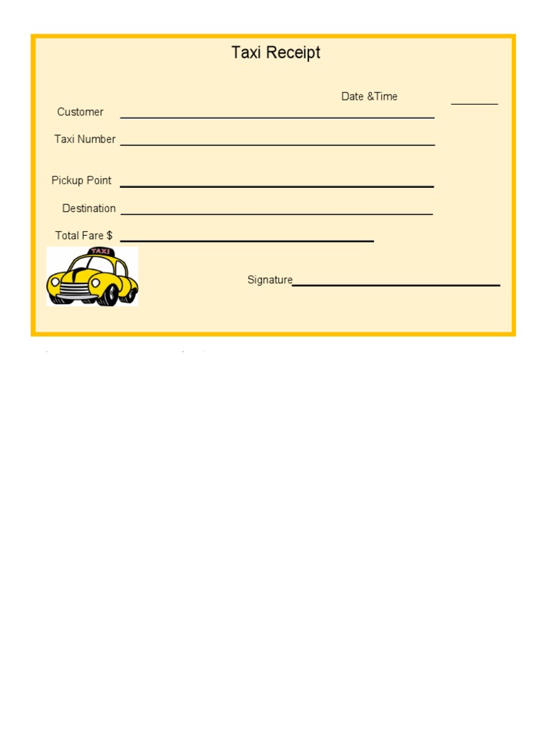 Yellow Cab Taxi Receipt Printable Pack Of 100 Blank Taxi / Minicab