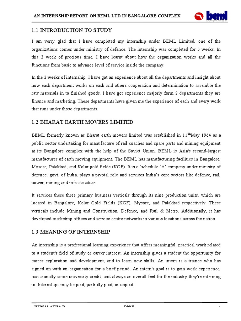 Beml Report Hema | PDF