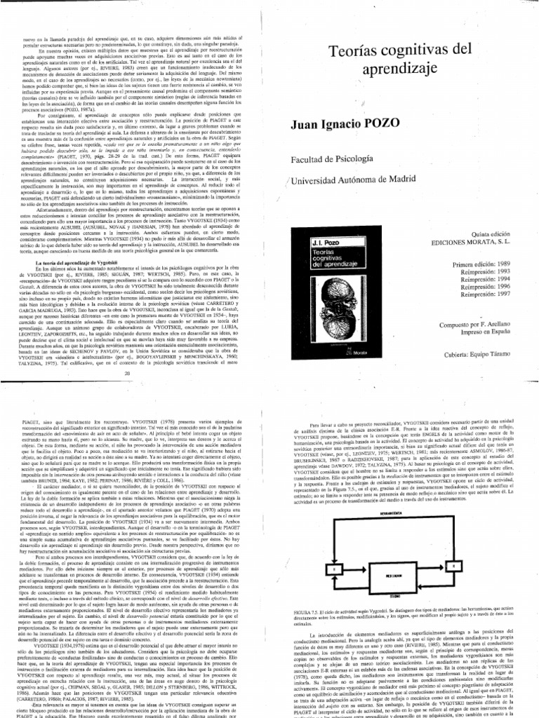 Juan Ignacio Pozo Teorías Cognitivas Del Aprendizaje | PDF