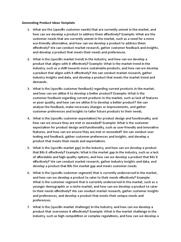 106 Generating Product Ideas Template | PDF