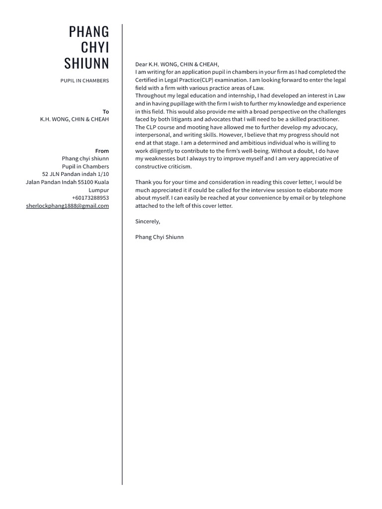 Application for Pupillage at K.H. Wong | PDF