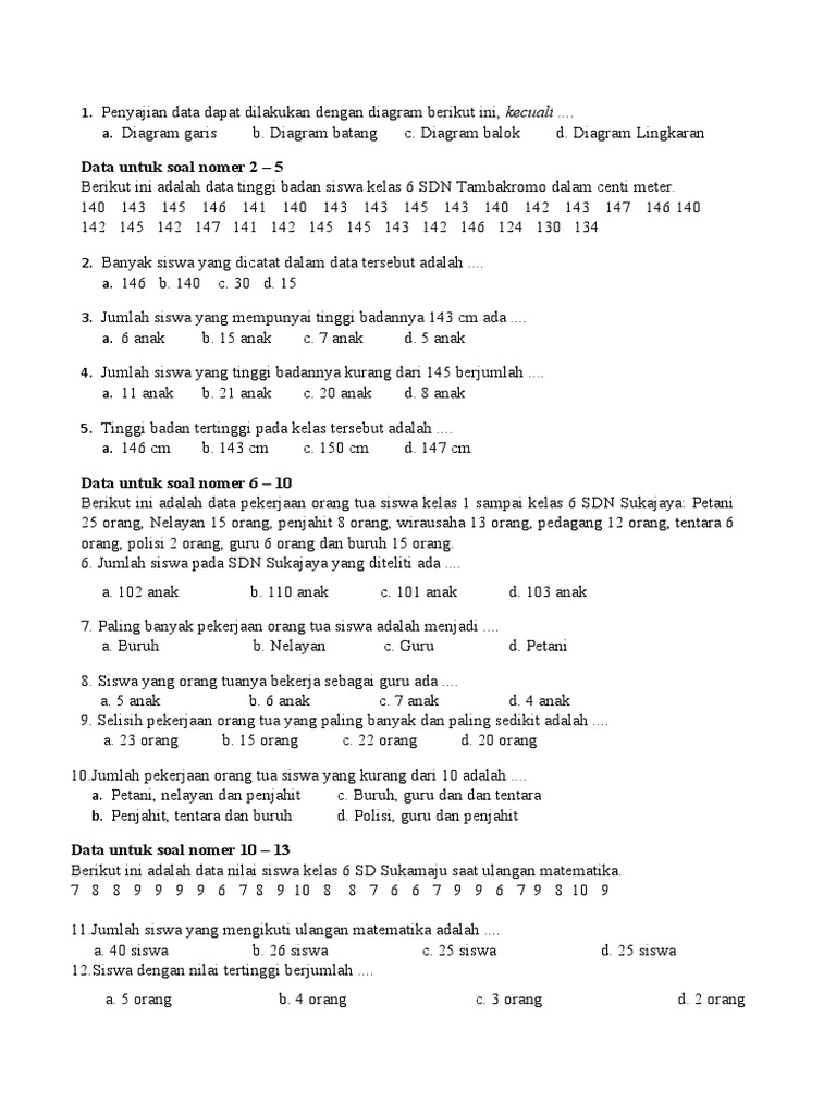Soal Latihan Pengolahan Data kelas 6 Semester 2 | PDF