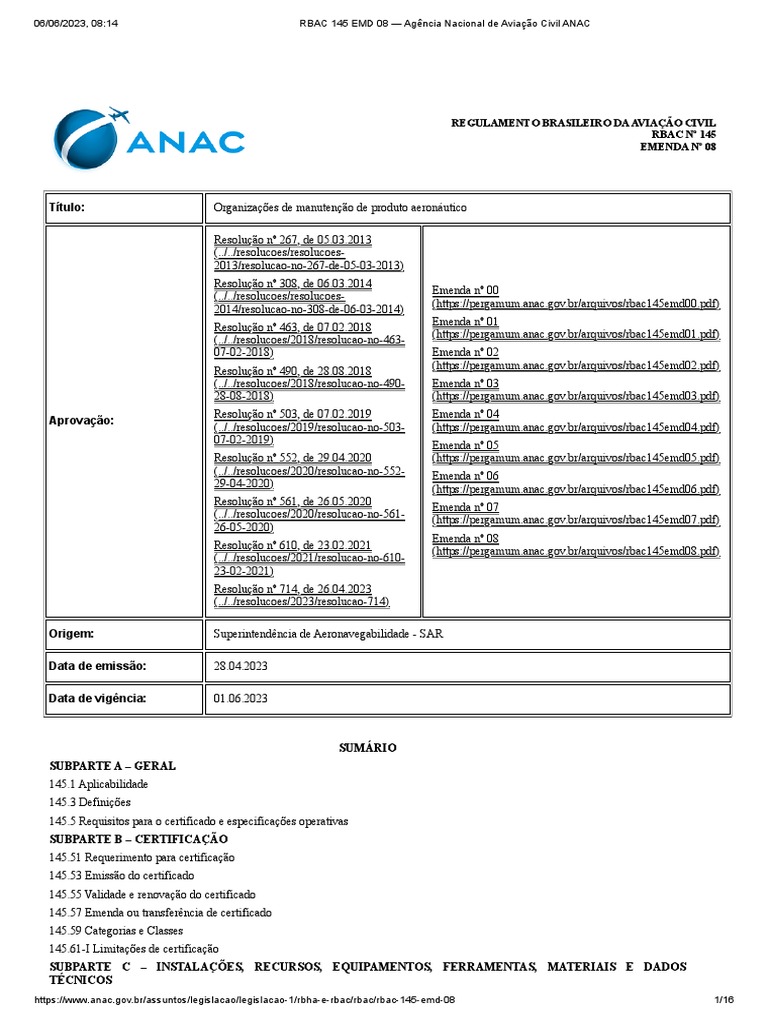 RBAC 145 EMD 08 - Agência Nacional de Aviação Civil ANAC | PDF