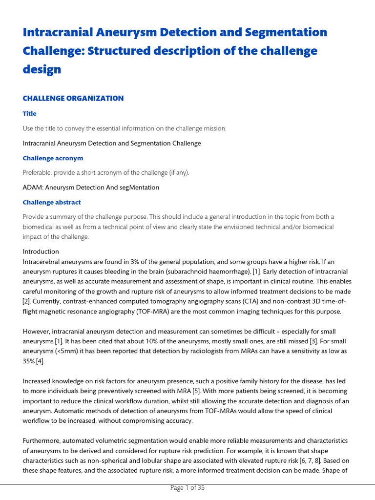 Intracranial Aneurysm Detectionand Segmentation Challenge | PDF Intracranial Aneurysm Detectionand Segmentation Challenge | PDF