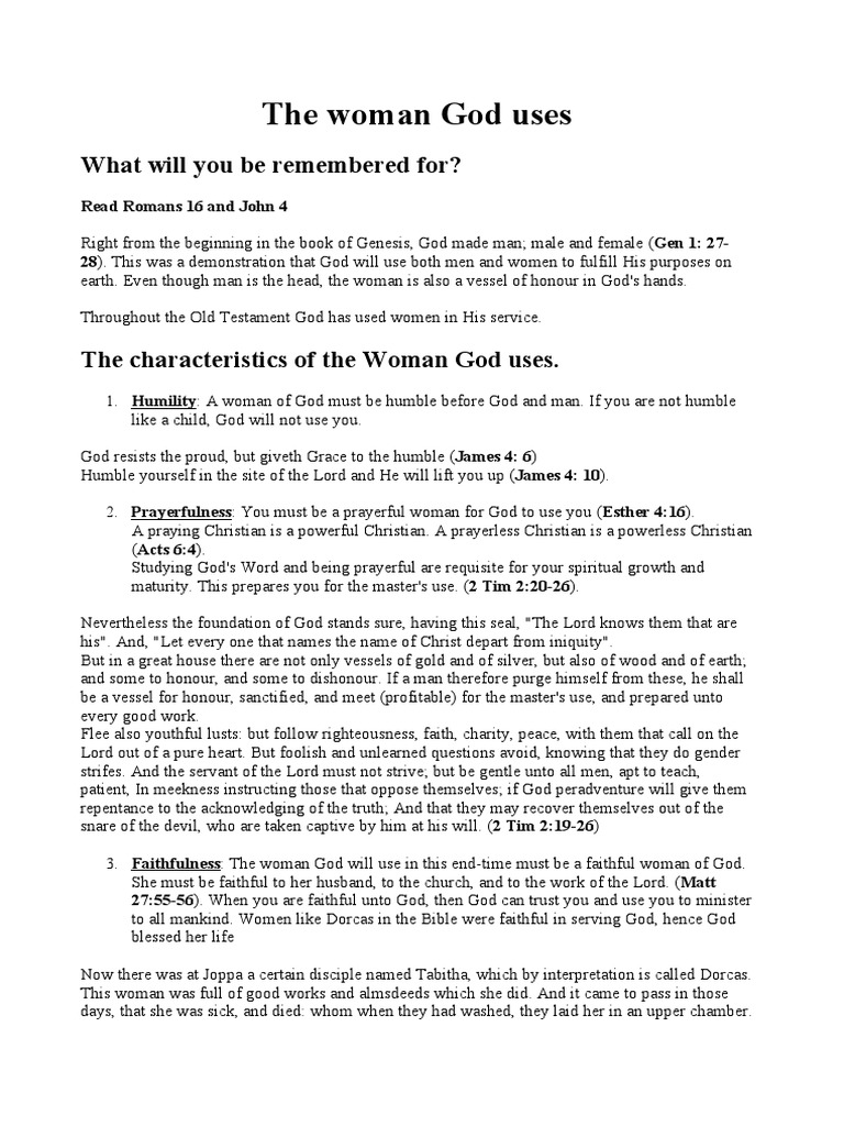 The Woman God Uses Pdf Humility Acts Of The Apostles