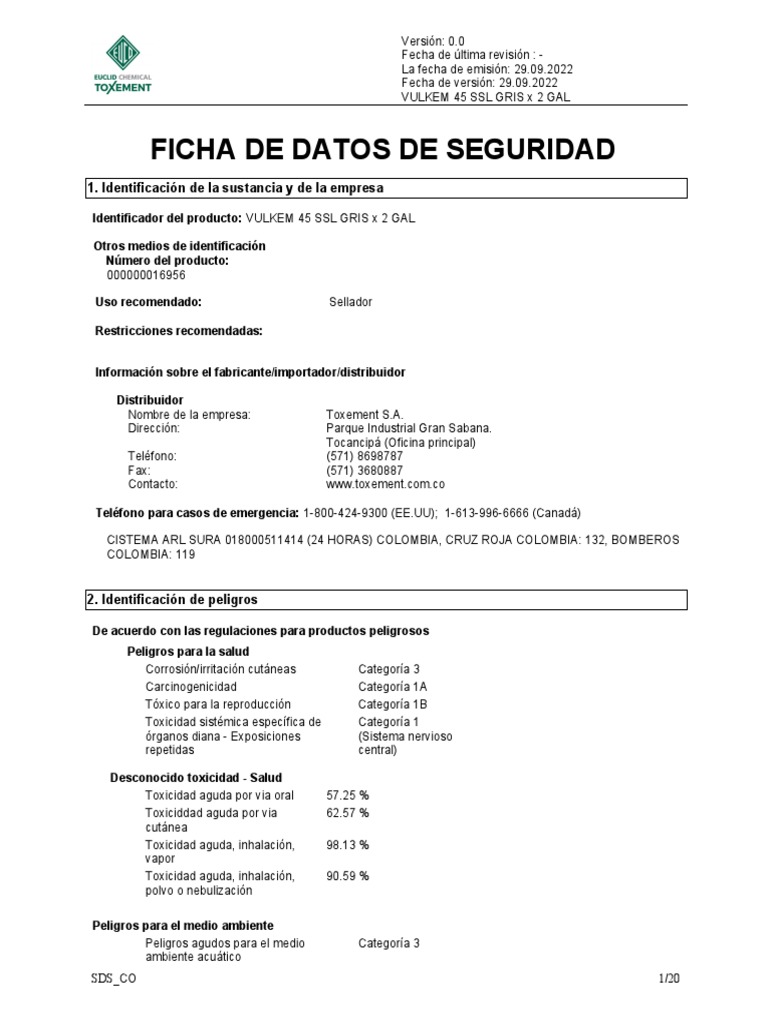 Vulkem 45 SSL 29092022 | PDF | Dióxido de carbono | Agua