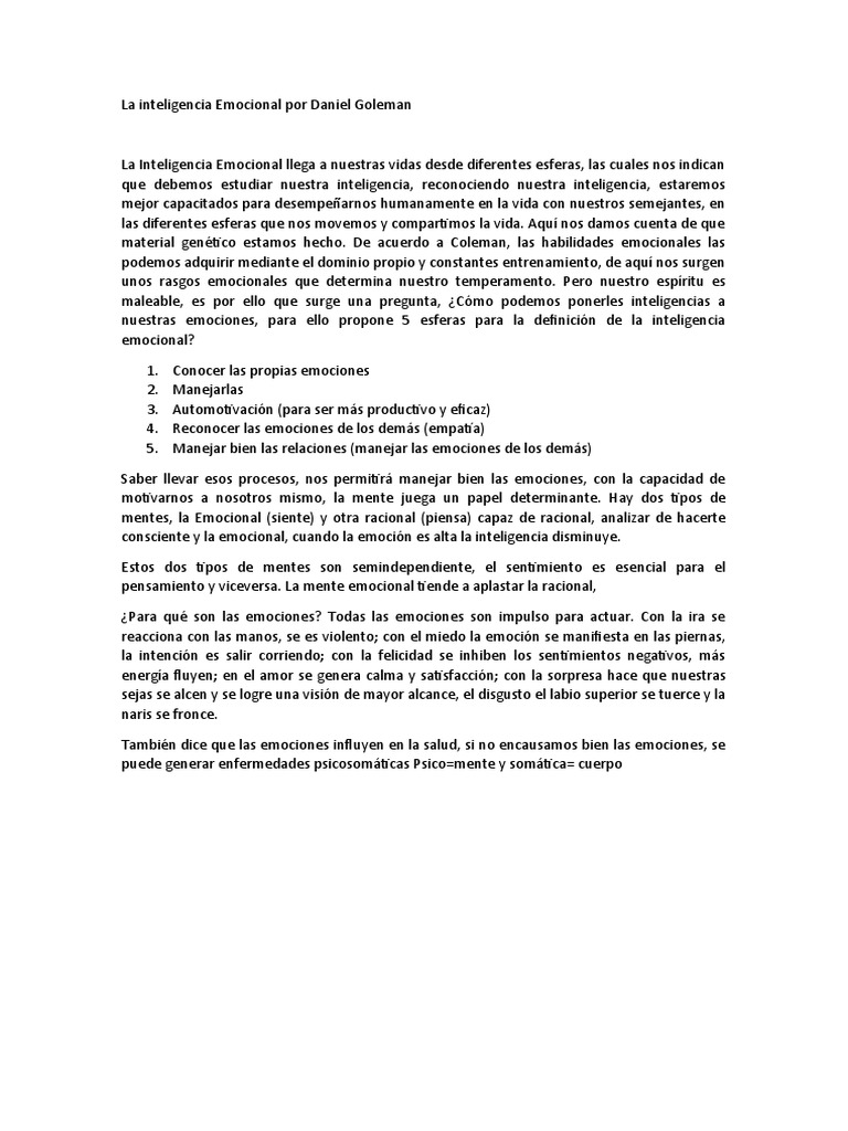 La Inteligencia Emocional Por Daniel Goleman | PDF