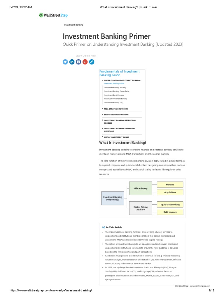 01.What is Investment Banking_ _ Quick Primer | PDF