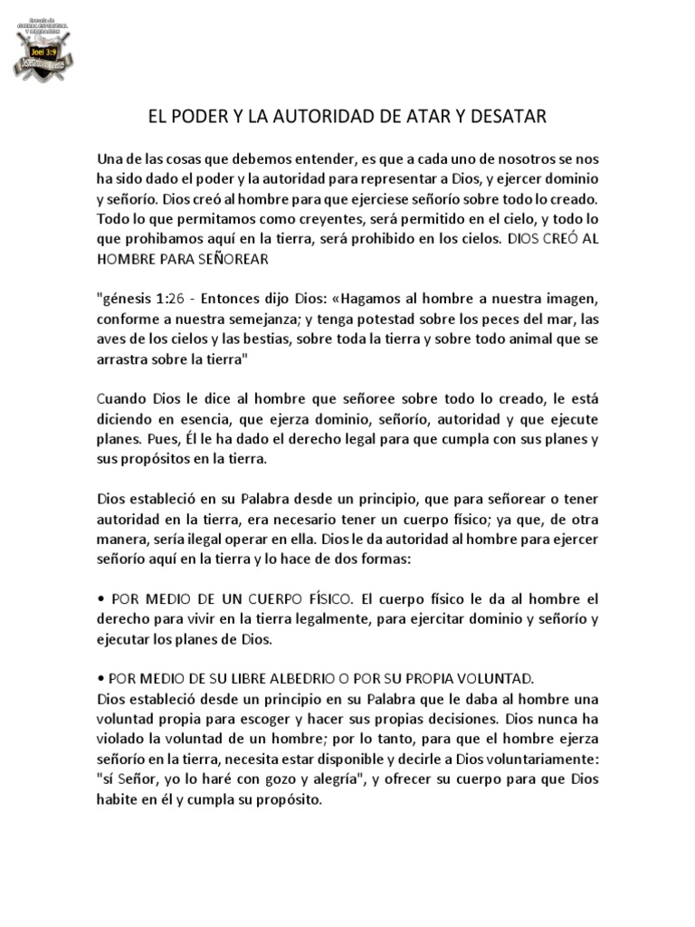Leccion #8 - El Poder y La Autoridad de Atar y Desatar | PDF ...