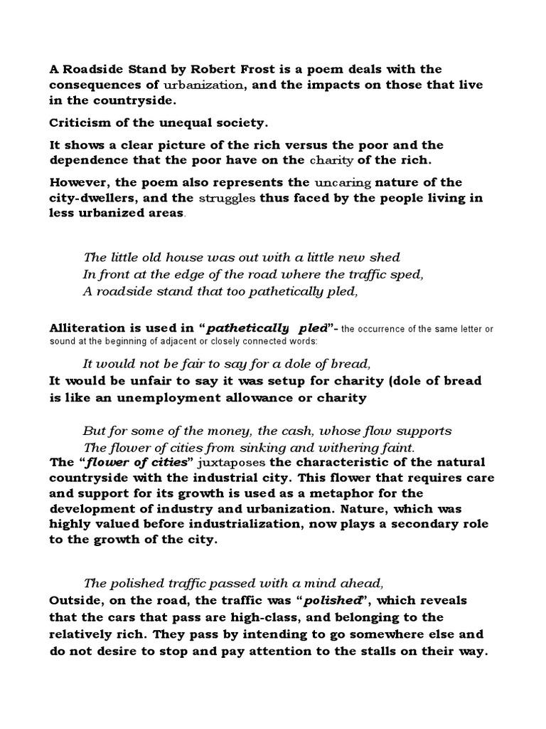 A Roadside Stand by Robert Frost Is A Poem Deals With The Consequences ...