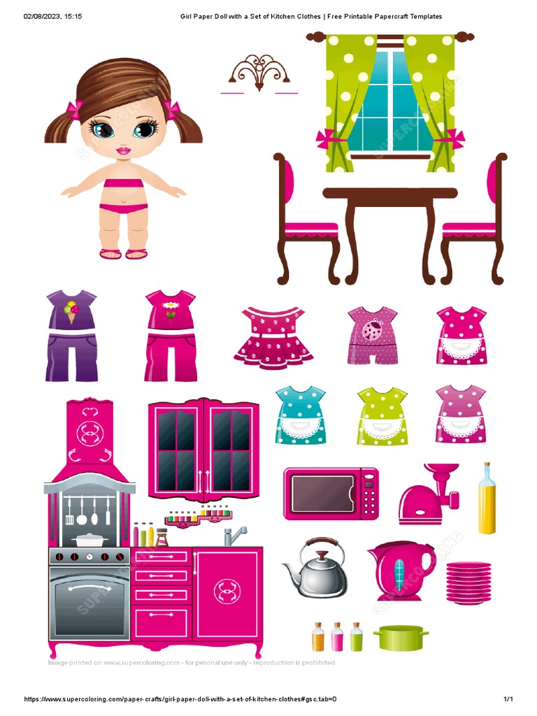 Girl Paper Doll With A Set of Kitchen Clothes - Free Printable ...