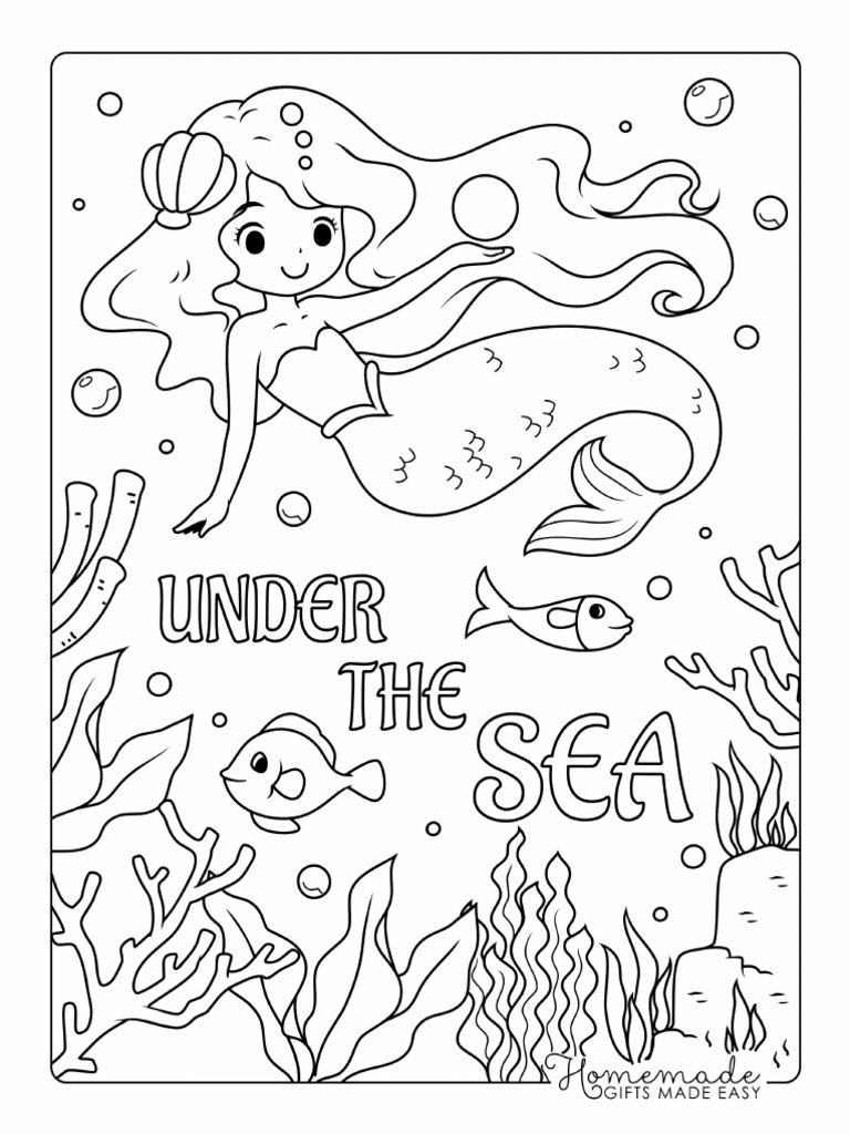 Mermaid Coloring Pages Cute Swimming | PDF