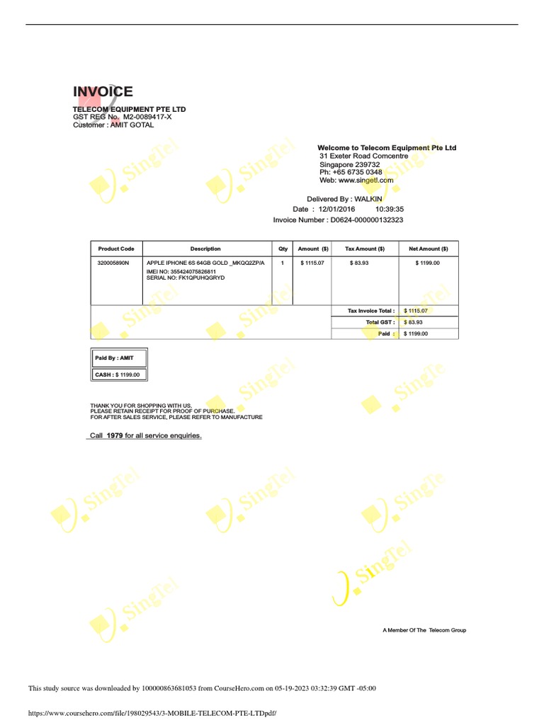 Invoice: Telecom Equipment Pte LTD | PDF | Invoice | Business