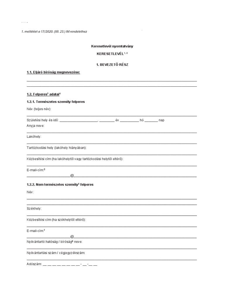 Keresetlevel Minta 23A | PDF
