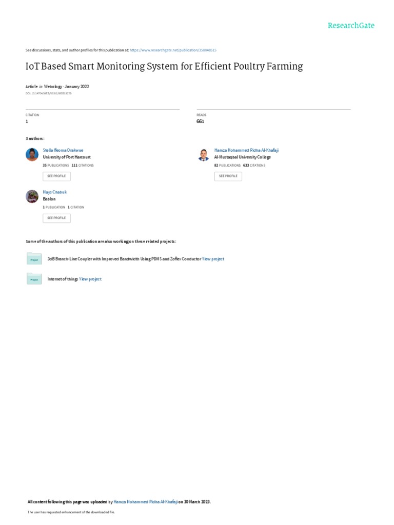 Iot Based Smart Monitoring System For Efficient Poultry Farming | PDF ...