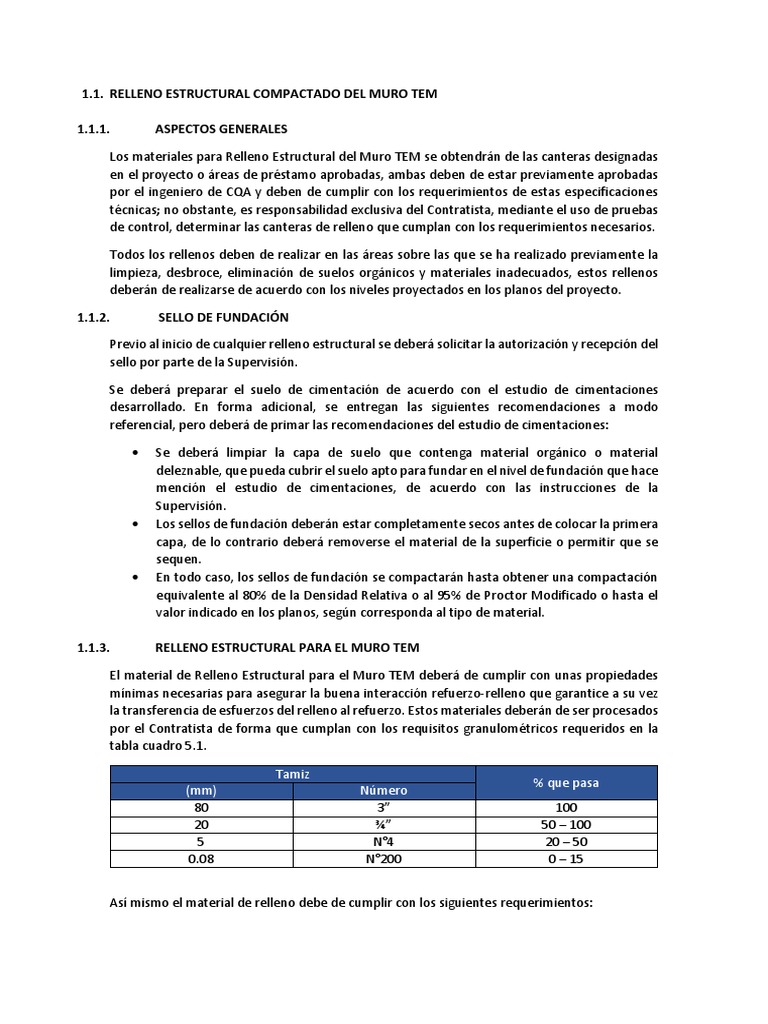 Relleno Estructural Compactado para Muro TEM | PDF