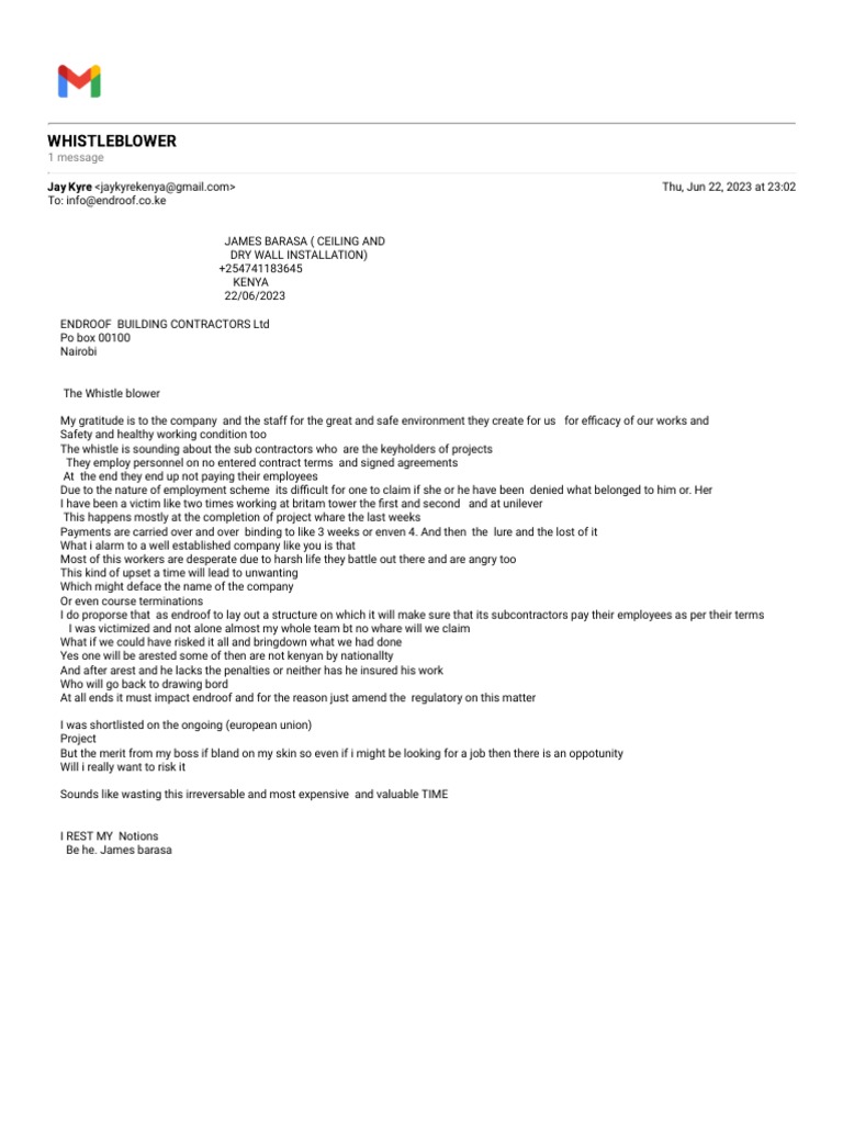 Gmail - Whistleblower | PDF | Whistleblower | Business Law