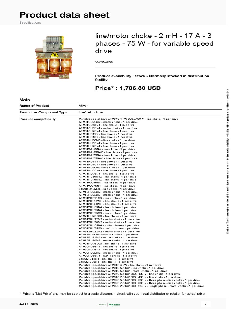 Altivar 71 Variable Frequency Drives VFD - VW3A4553 | PDF