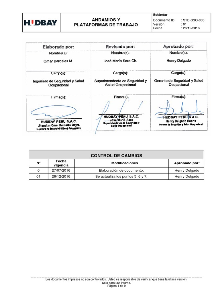 STD SSO 005 01 - Andamios Plataformas Trabajo | PDF | Andamio | Materiales