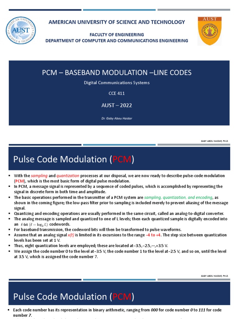 7 - PCM - Baseband Signaling - Line Codes | PDF | Sampling (Signal ...