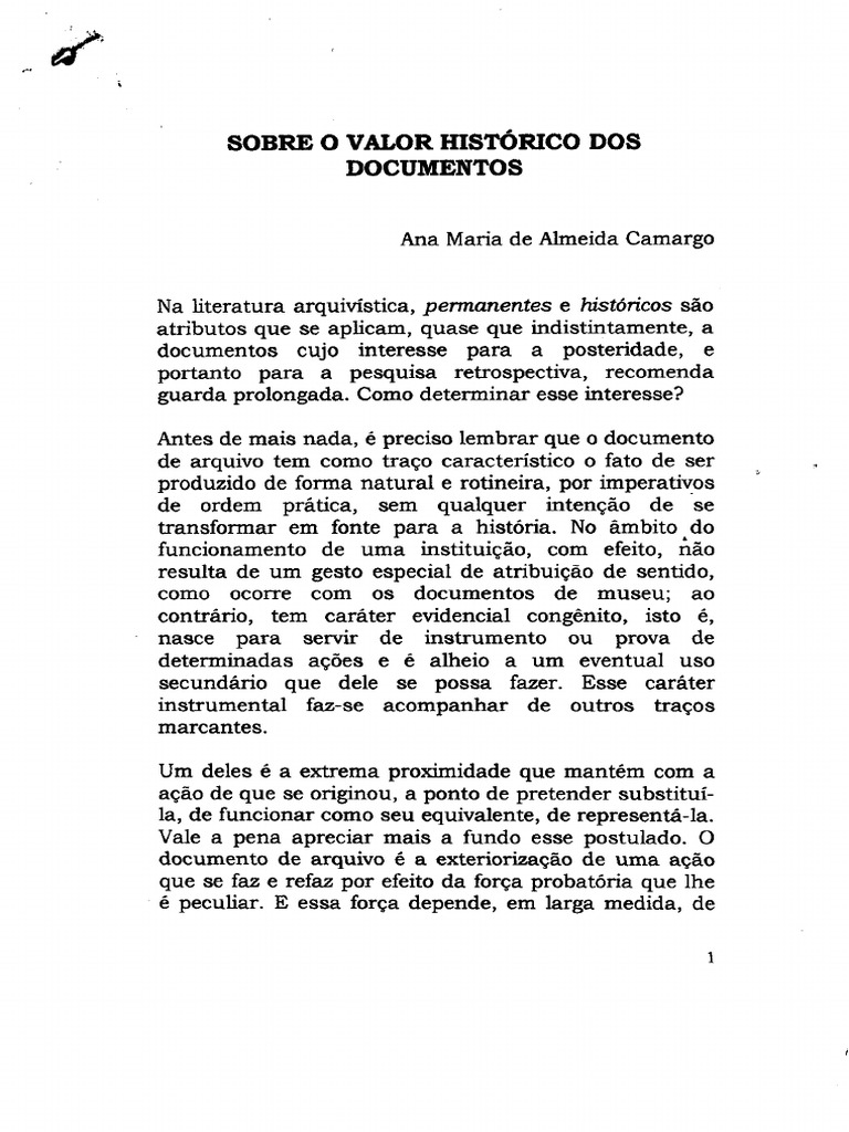 Sobre o Valor Histórico Dos Documentos (Camargo) | PDF