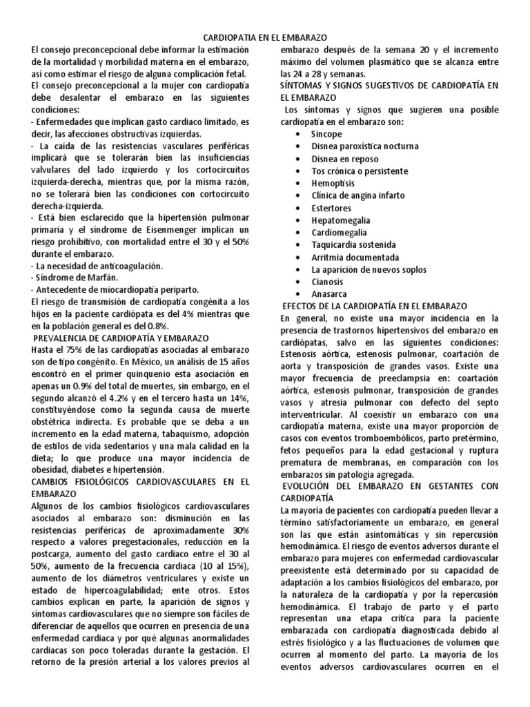 Cardiopatia en El Embarazo Resumen Enarm | PDF