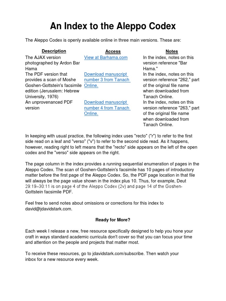 Aleppo Codex Index | PDF