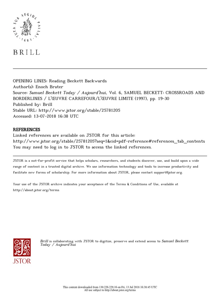 OPENING LINES_ Reading Beckett Backwards | PDF | Samuel Beckett